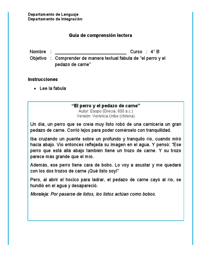 Guía de Comprensión Lectora Fabula | PDF