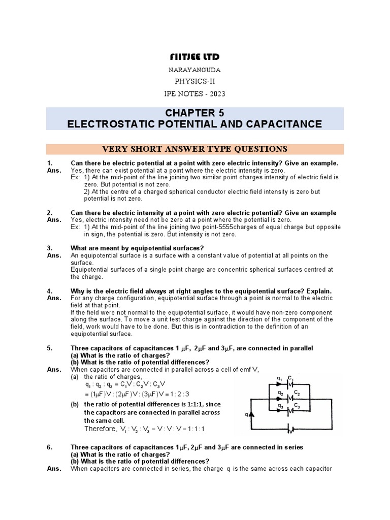 SR Inter Ipe Question Bank Chapter-V (Electrostatic Potential and Capacitance) | PDF ...