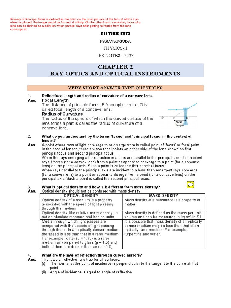 SR Inter Ipe Question Bank Chapter-II (Ray Optics and Optical Instruments) | PDF | Rainbow | Optics