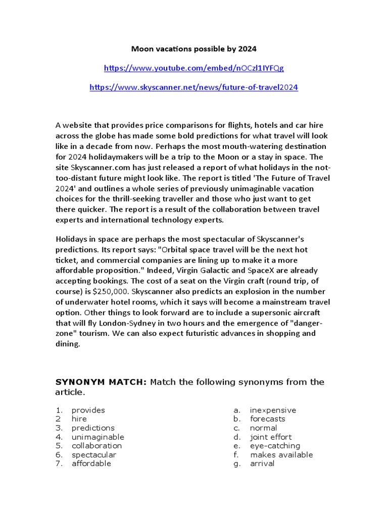 Moon Vacations Possible by 2024 | PDF | Tourism | Outer Space