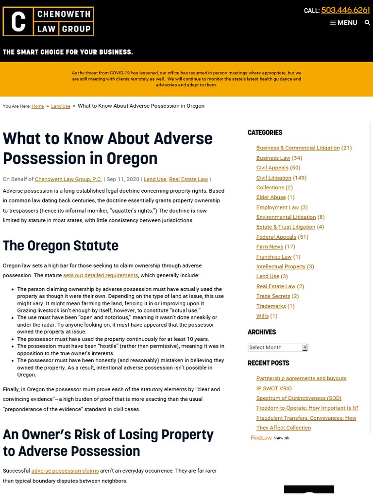 Adverse Possession Laws in Oregon | PDF | Adverse Possession | Natural ...