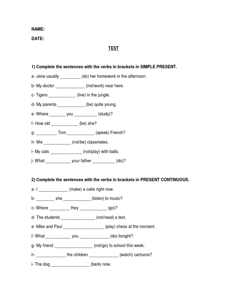 Test - Present Simple and Continuous | PDF
