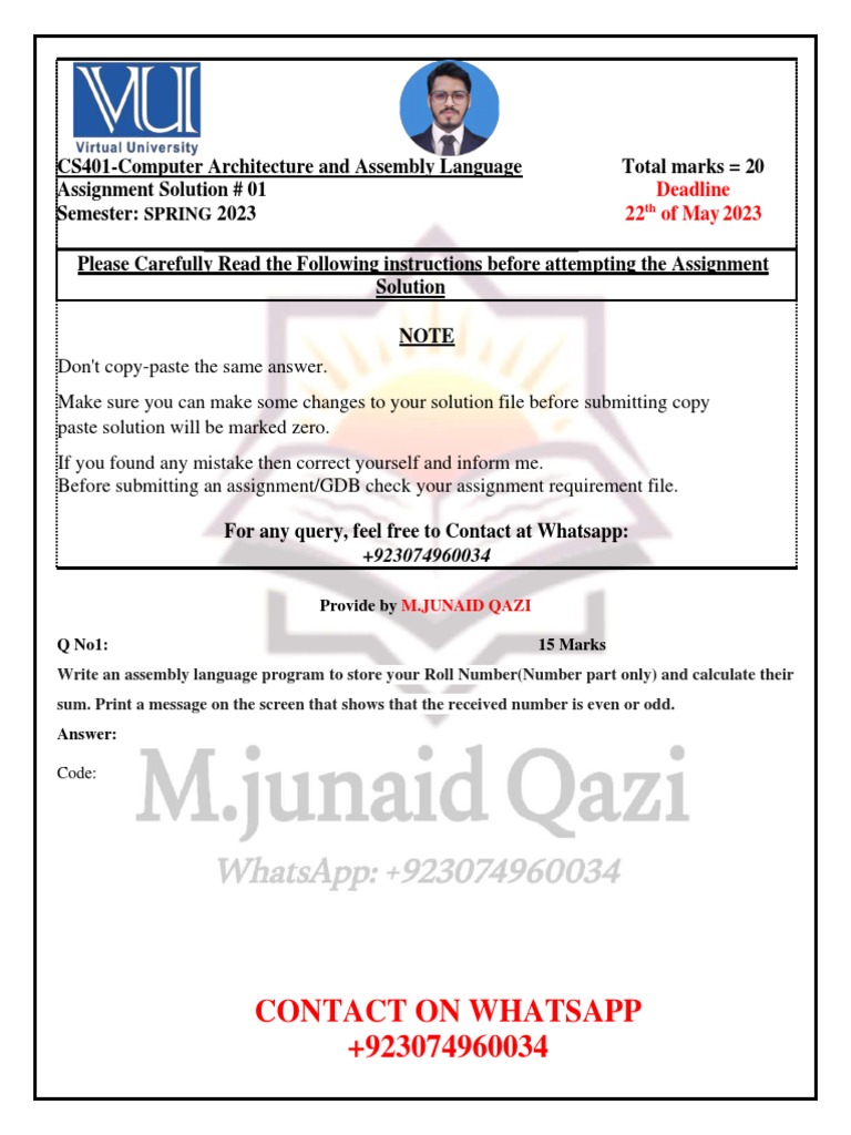 CS401-Assignment No.1 Solution by M.junaid Qazi | PDF