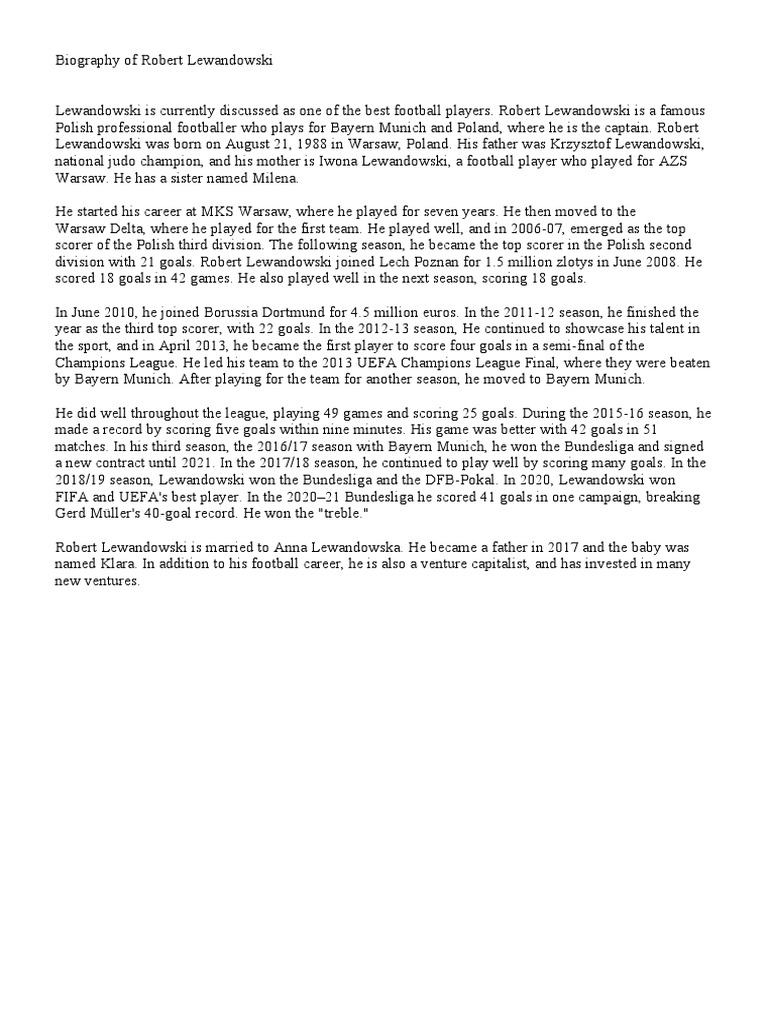 Biography of Robert Lewandowski | PDF