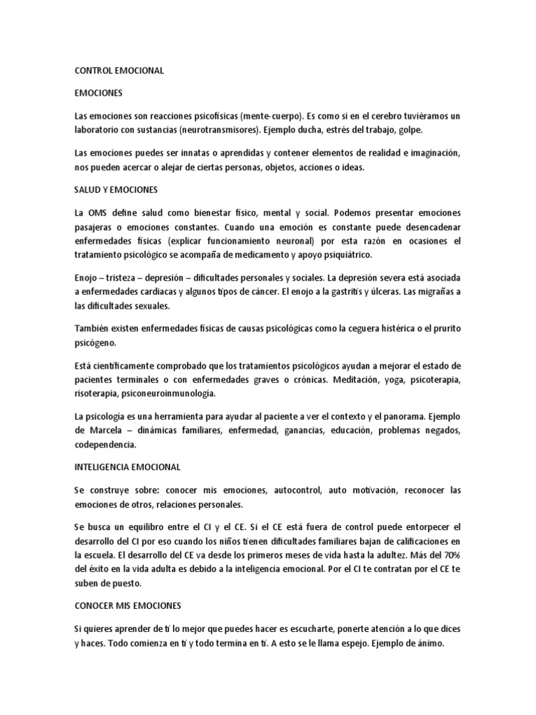 Control Emocional y Salud Mental | PDF | Las emociones | Trastorno ...