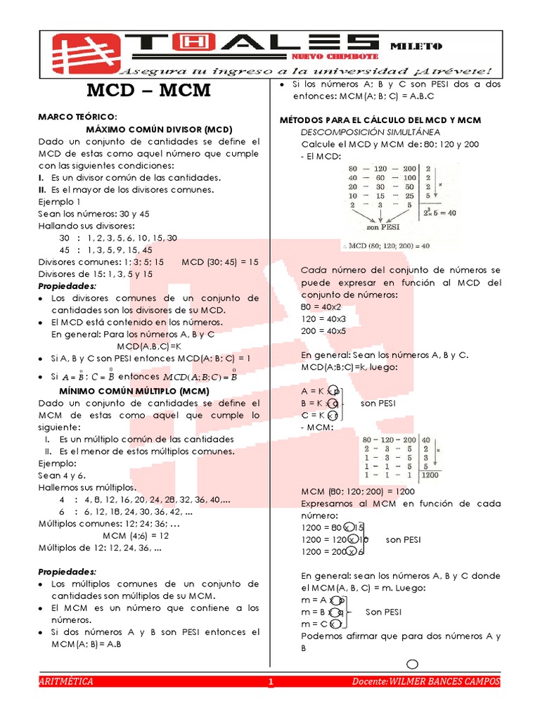 Aritmética - MCD - MCM | PDF | Multiplicación | Aritmética