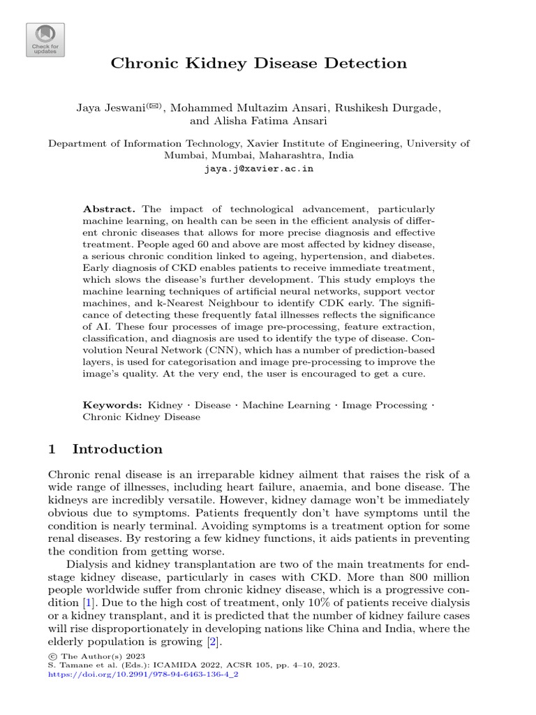 Chronic Kidney Disease Detection: Abstract. The Impact of Technological ...