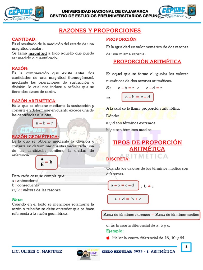 Semana 1 - Razones y Proporciones | PDF | Proporción | Objetos matemáticos