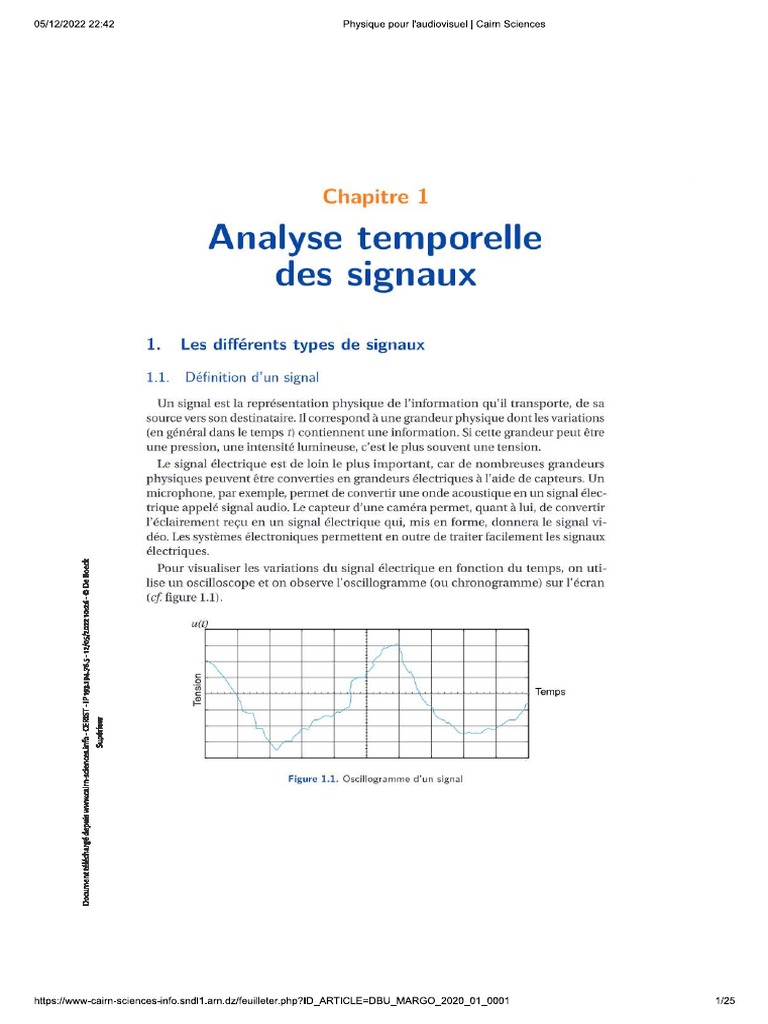 Chapitre 1. Analyse Temporelle Des Signaux | PDF