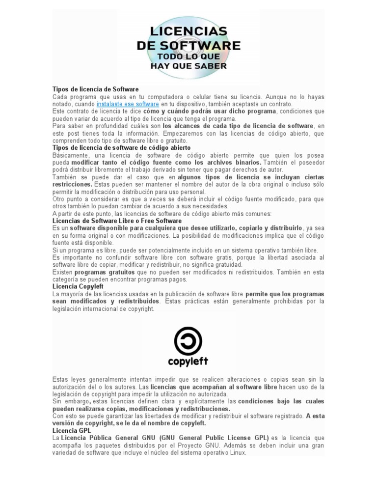 Tipos de Licencias de Software | PDF | Software libre | Software