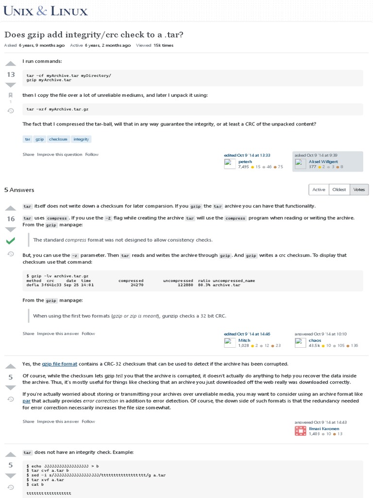 Does Gzip Add Integrity CRC Check To Tar - Stackexchange | PDF | Data Management | Computer ...