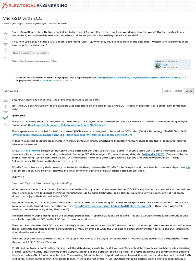 MicroSD-with-ECC Stackexchange | PDF | Flash Memory | Error Detection And Correction