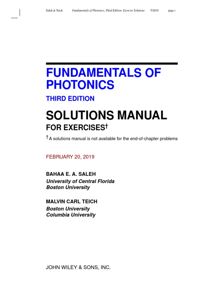 (答案) 官方ExerciseSolutionsManual | PDF | Diffraction | Optics