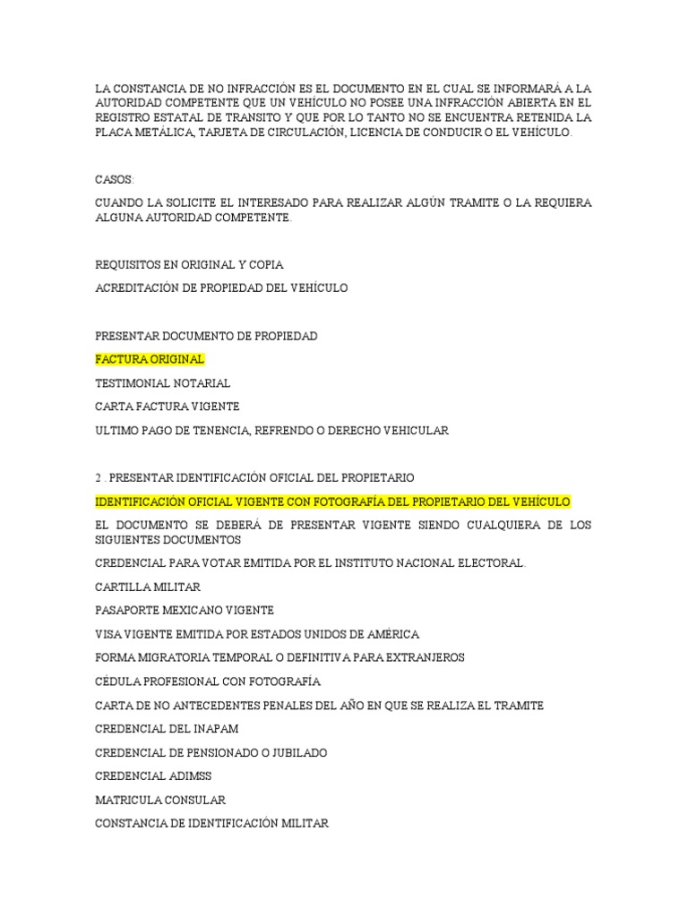 Constancia de No Infracción | PDF | Visa de viaje | Licencia de conducir