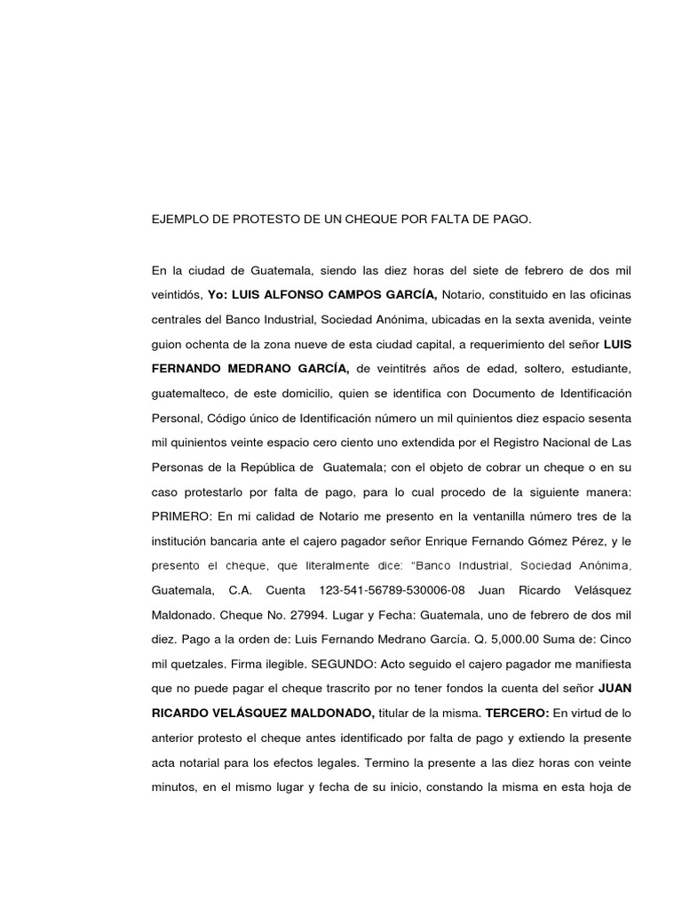 Ejemplo de Protesto | PDF | Guatemala | Cheque