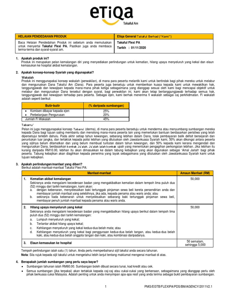 Pendedahan Produk Takaful Flexi PA | PDF