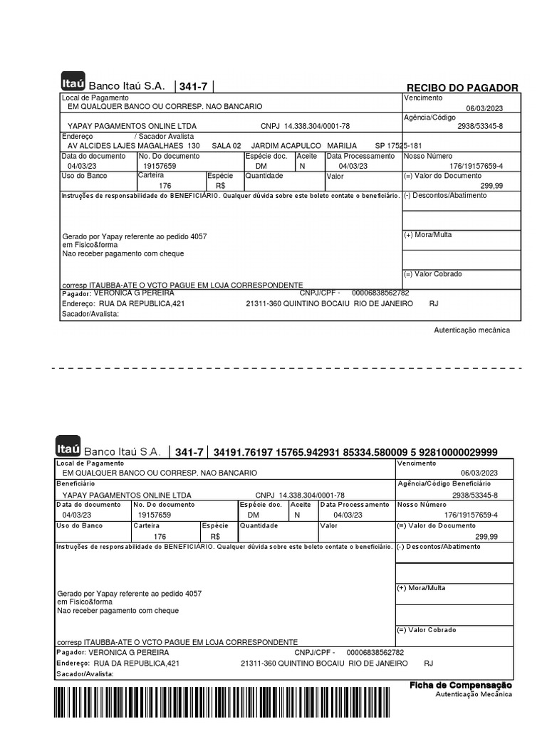 Boleto de Pagamento Yapay | PDF | Finanças pessoais | Tecnologia financeira