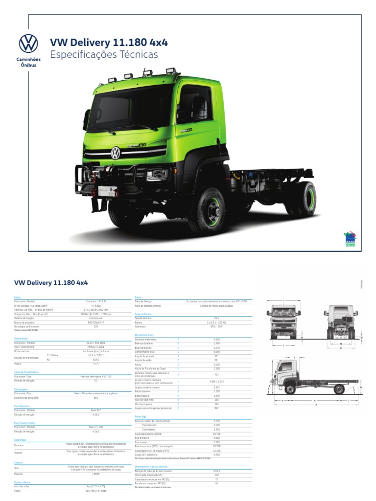 Ficha Técnica VW Delivery 11.180 4x4 | PDF | Eixo | Tração nas quatro rodas