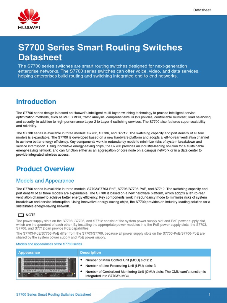 Huawei S7700 Series Smart Routing Switches Datasheet-1 | PDF | Computer ...