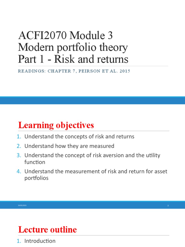 ACFI2070 Module 3 Part 1 Slides | PDF | Utility | Risk