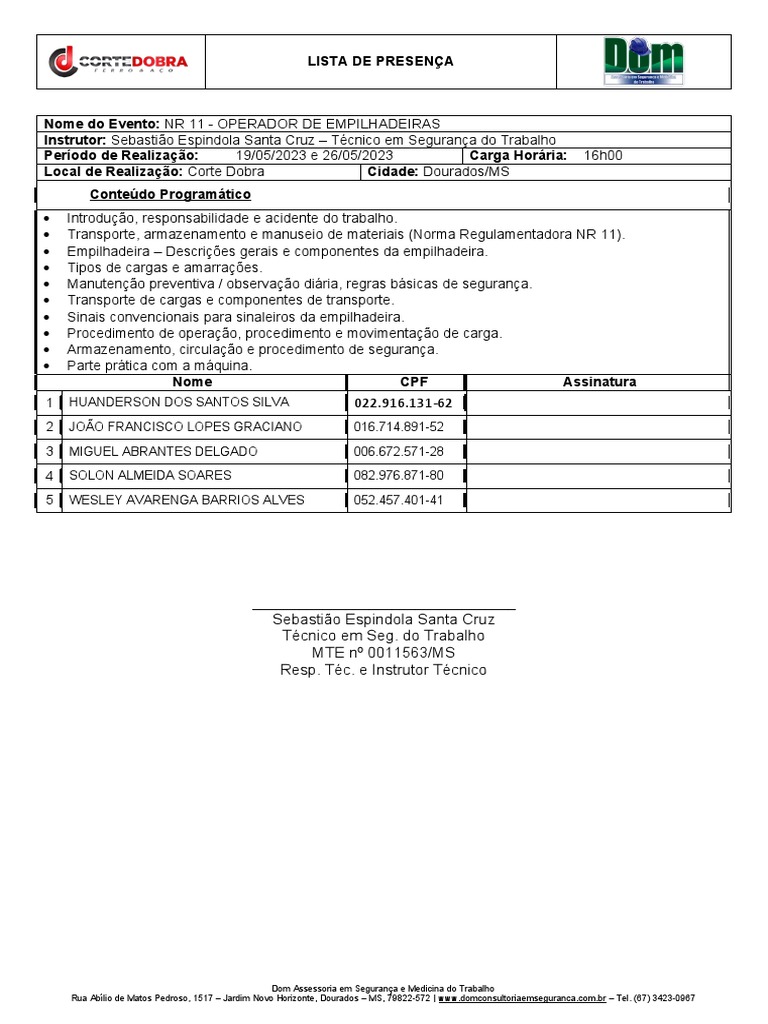 Lista NR 11 de Empilhadeiras | PDF | Tecnologia e Engenharia