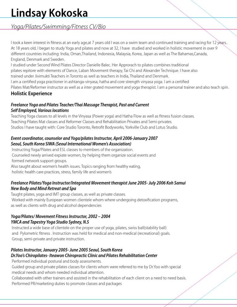 Linzy Kokoska Yoga CV | PDF | Pilates | Yoga