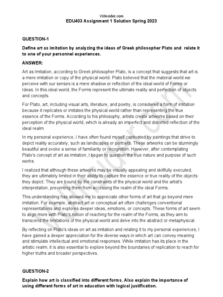 vuinsider-EDU403 Assignment 1 Solution Spring 2023 | PDF | Experience ...