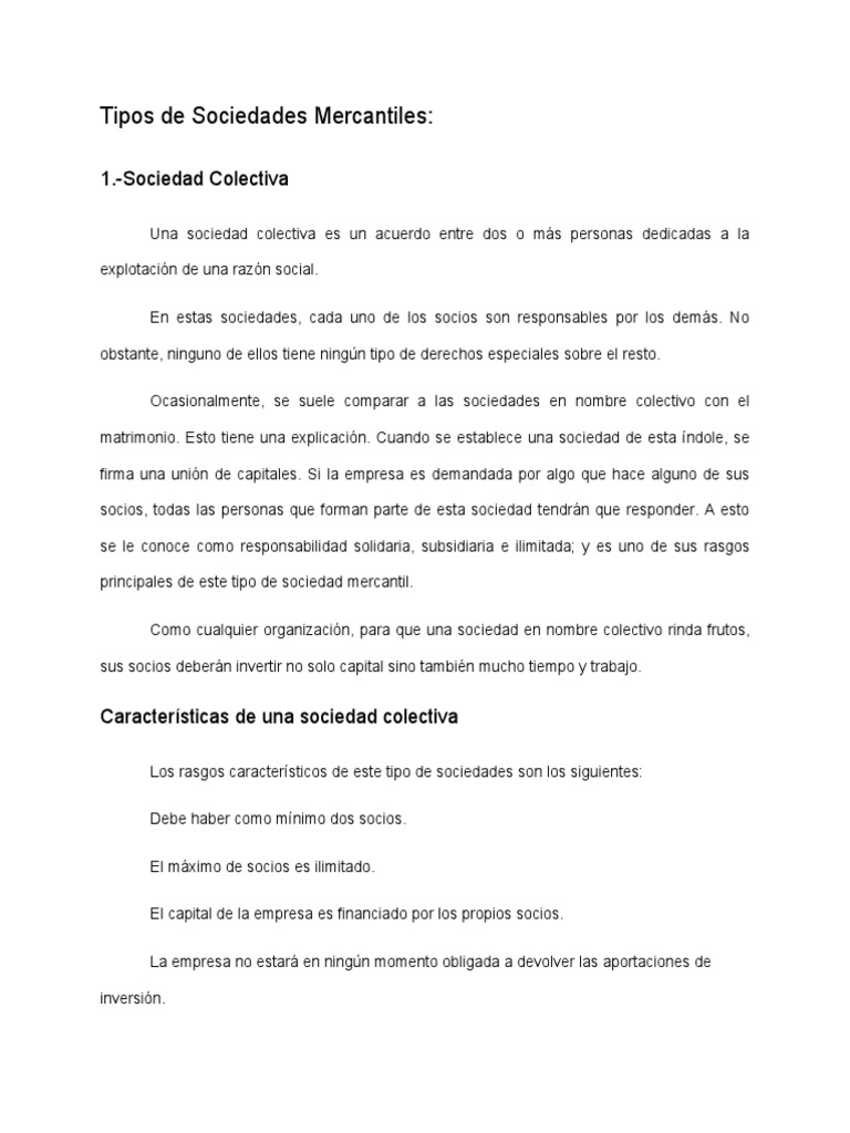 Tipos de Sociedades Mercantiles | PDF | Cooperativa | Sociedad de responsabilidad limitada