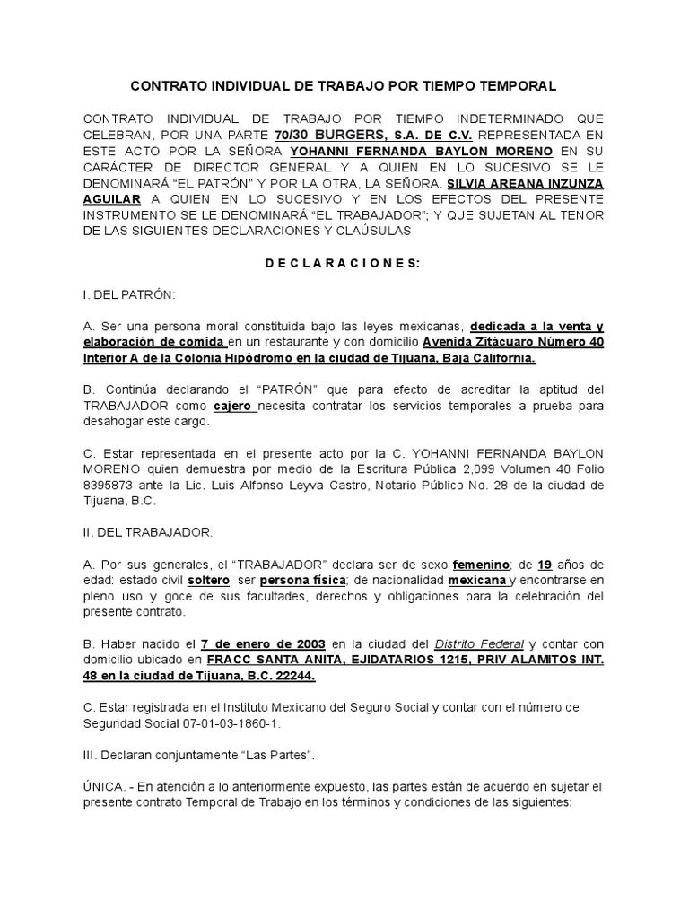 Contrato Cajero | PDF | Salario | México