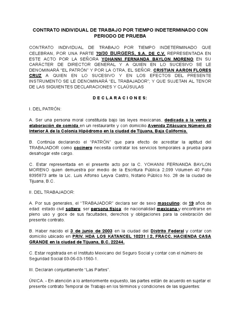 Contrato Individual de Trabajo Por Tiempo Temporal | PDF | México