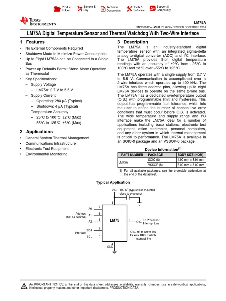 Datasheet Lm75a | PDF | Electrostatic Discharge | Power Supply