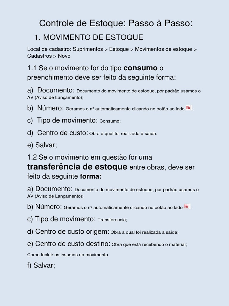 Passo A Passo Estoque | PDF