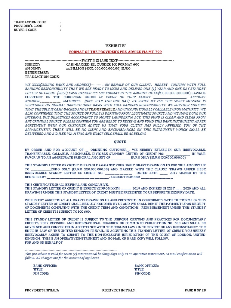 Format Pre 799 | PDF | Letter Of Credit | Economies
