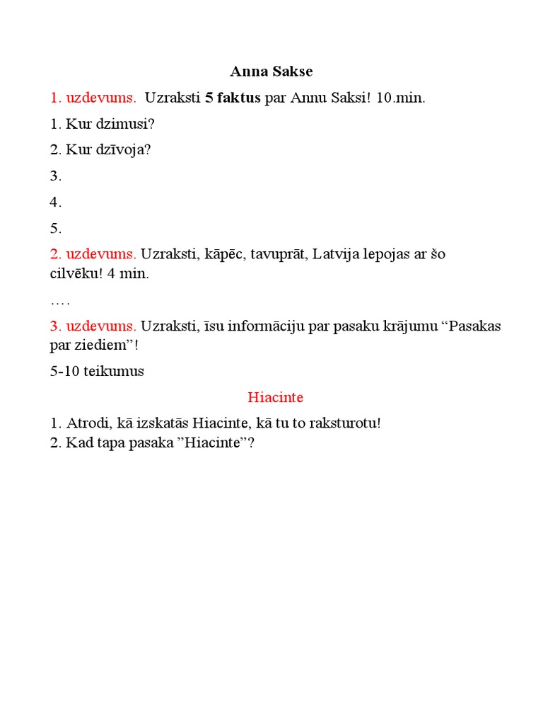 Anna Sakse - Pasakas Par Ziediem - Hiacinte | PDF