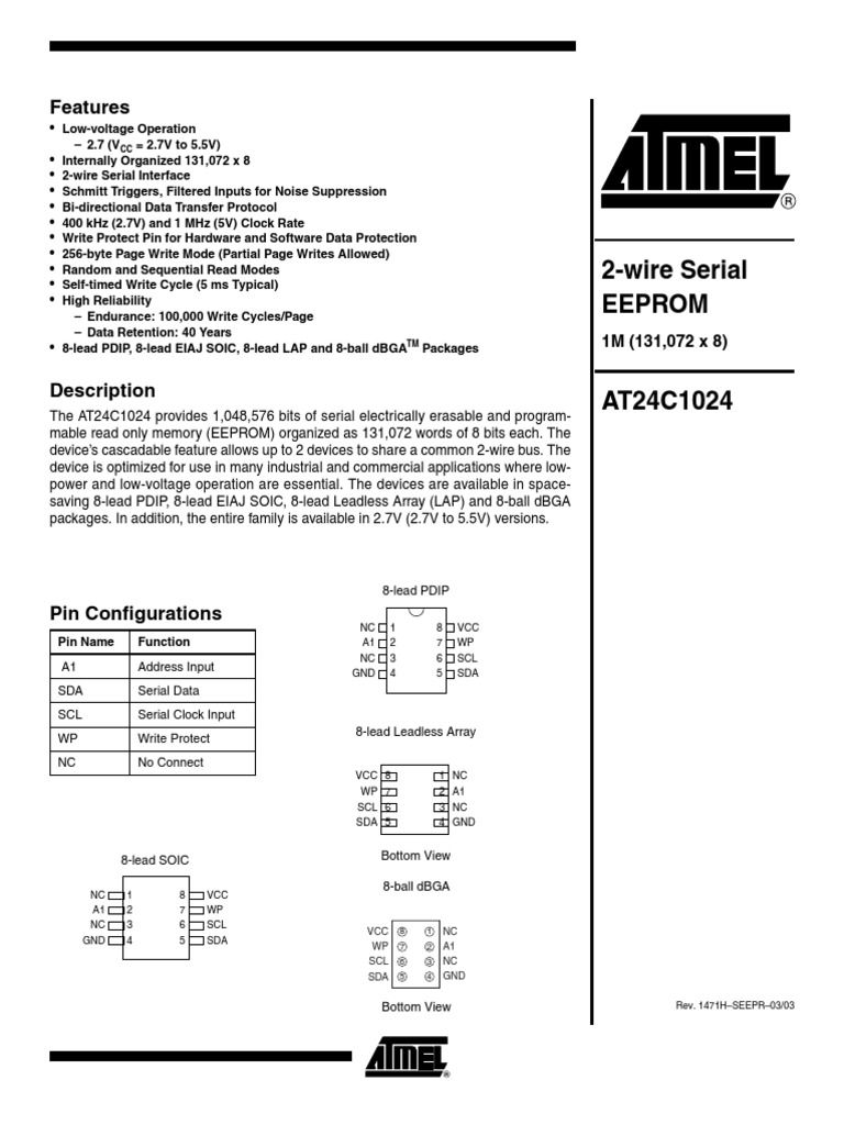 24c1024 Ic Datasheet | PDF | Bit | Microcontroller