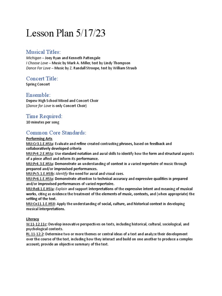 Depew HS Choir Spring Concert Plan | PDF | Choir | Conducting