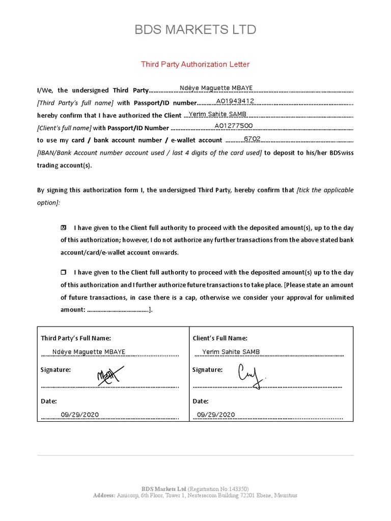 Third Party Authorization Letter - BDSwiss BDS Markets MAU - (1) Copy 2 ...