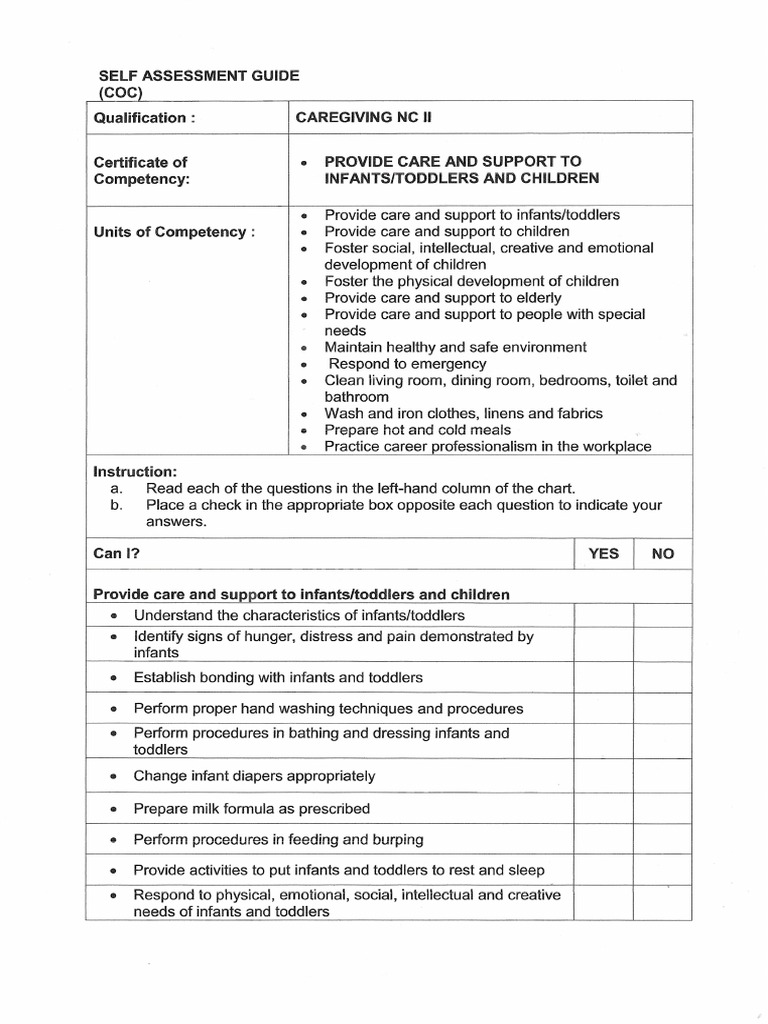 New Caregiving NC II Self Assessment Guide | PDF