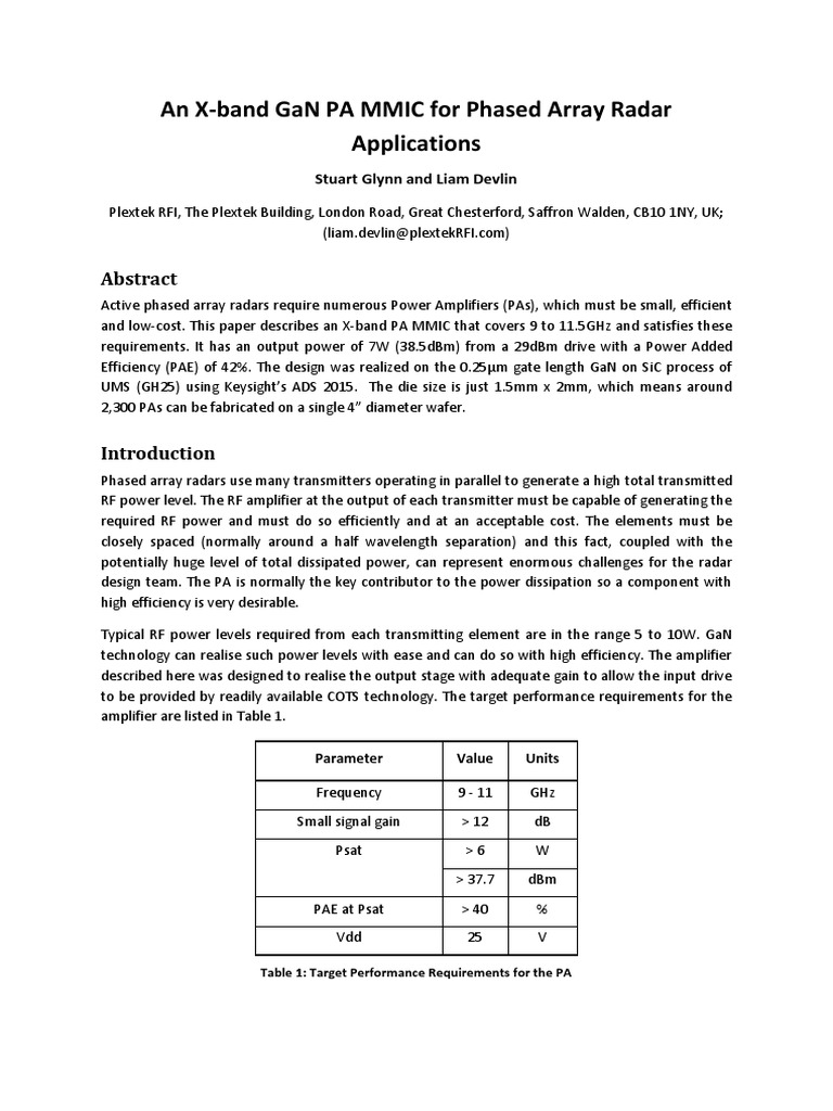 4 Glynn and Devlin An X Band Gan Pa Mmic For P | PDF | Amplifier ...