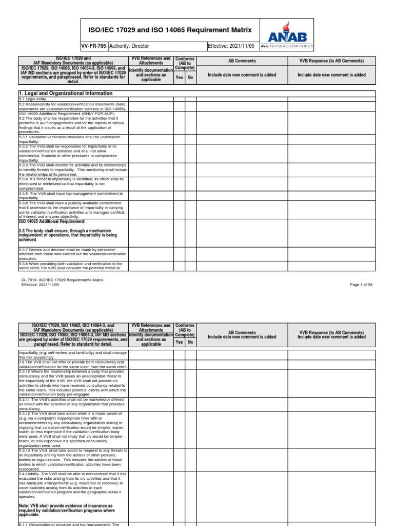 Matriz Comparativa ISO 17029 Vs 14065 Inglés | PDF | Verification And ...