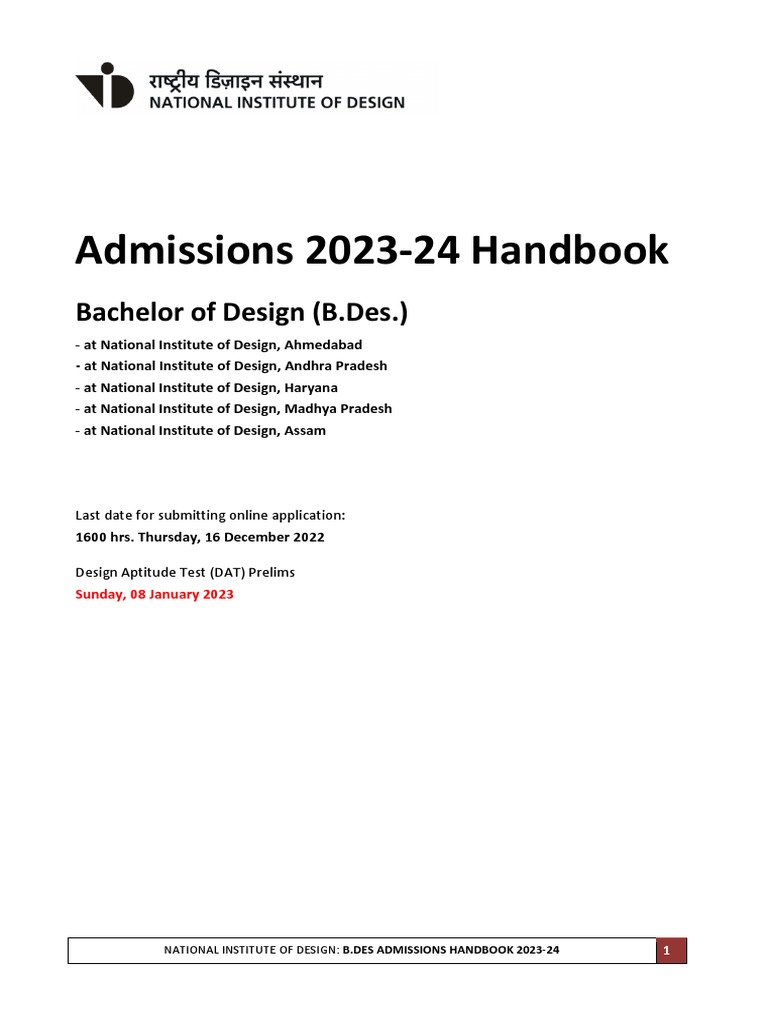 BDes AdmissionsHandbook2023-24 | PDF | University And College Admission