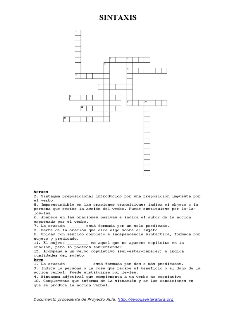 Crucigrama Oración Simplegeqrgeq | PDF