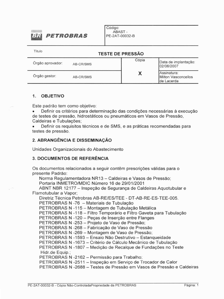 Critérios Para Testes De Pressão Pdf Gases Hidráulica