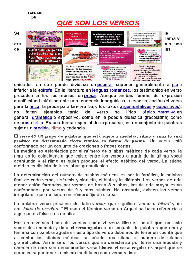 Versos: Tipos y Clasificación Poética | PDF | Metro (poesía) | Poesía