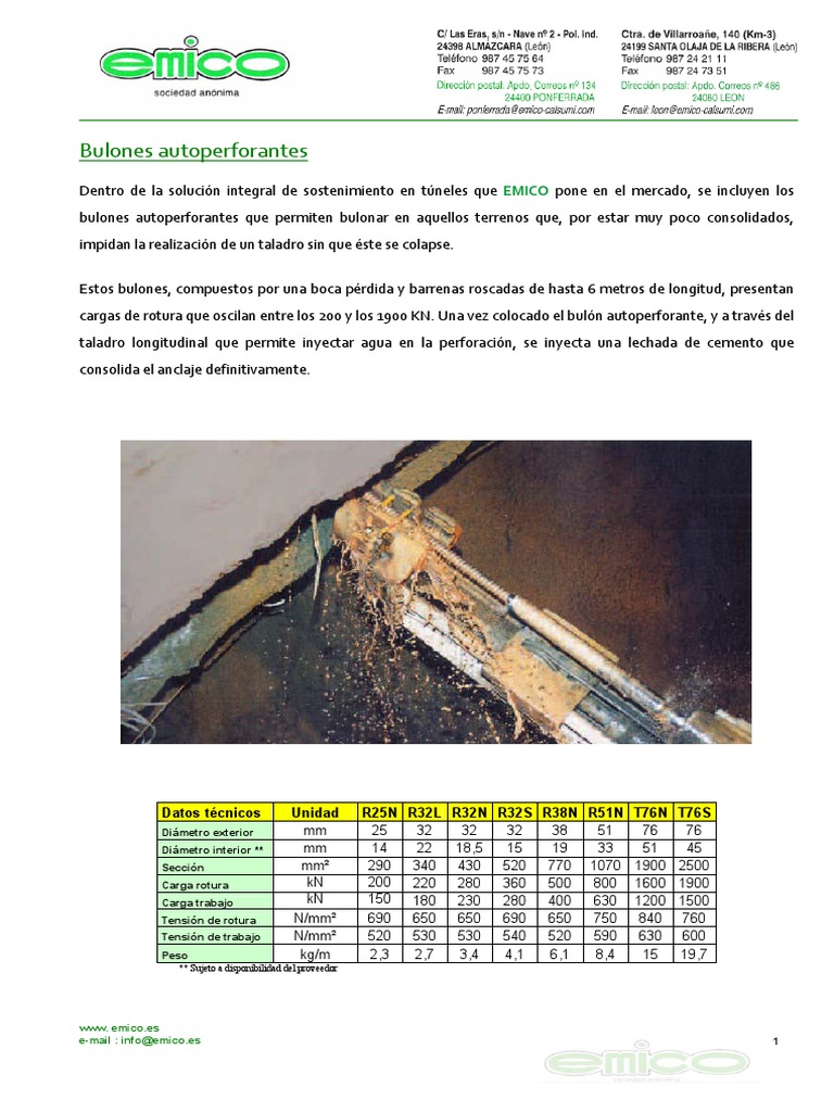 Bulones Autoperforantes para Túneles | PDF