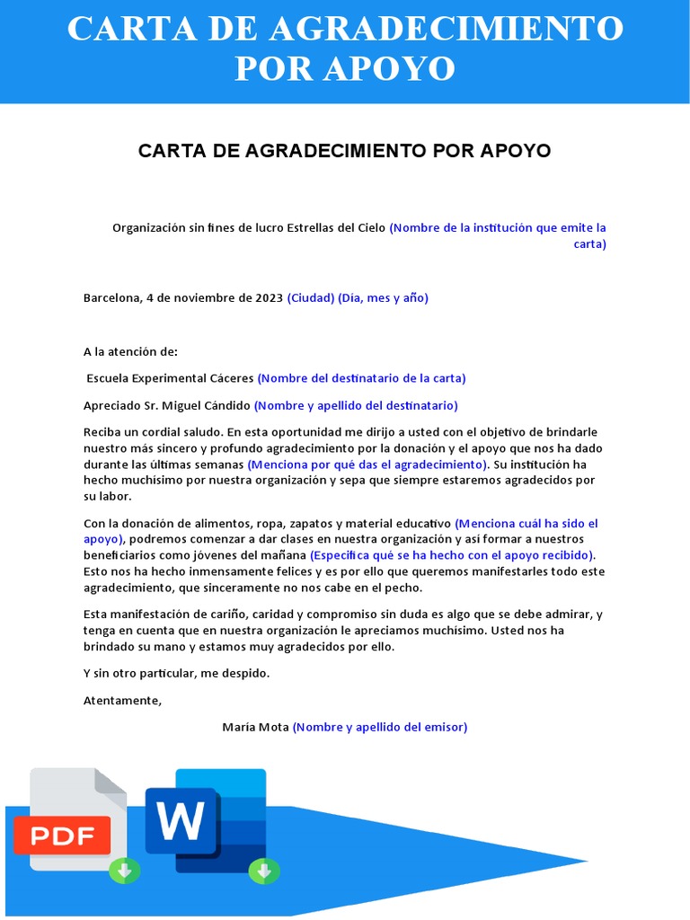 Carta de Agradecimiento por Apoyo | PDF
