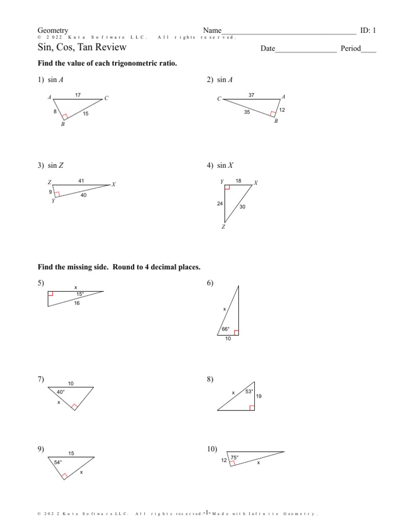 Sin, Cos, Tan Review | PDF | Mathematical Relations | Angle