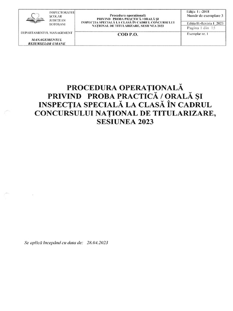Procedura Inspectii Probe Titularizare | PDF