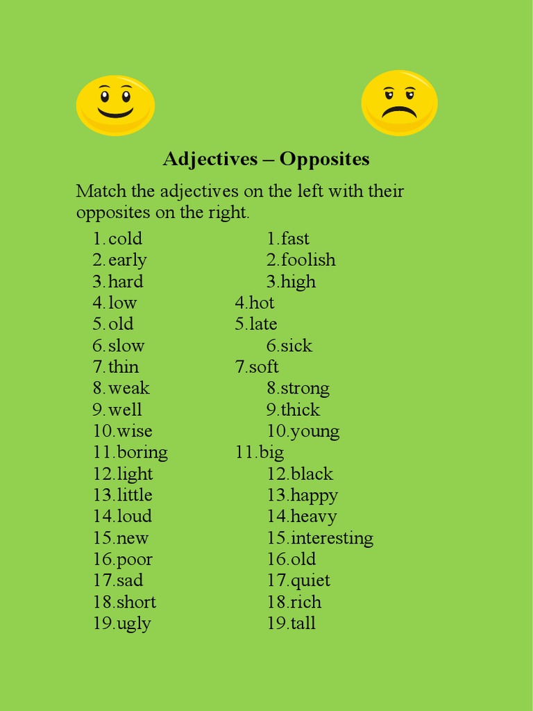 Adjective Opposites Match Up Worksheet | PDF