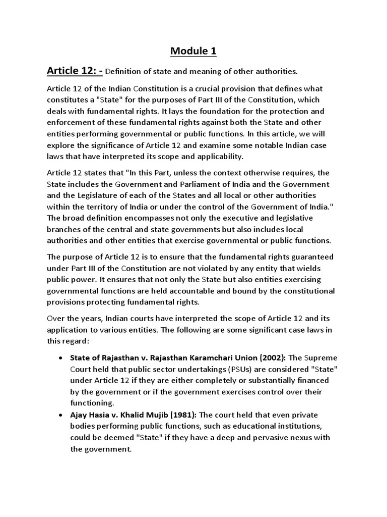 Constitutional Law - II Notes (Module-1) | PDF | Supreme Court Of India ...